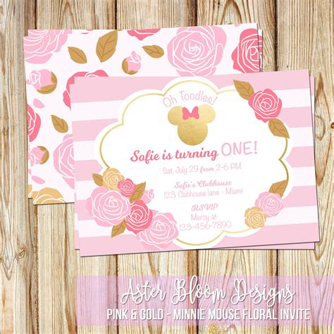 Pink And Gold Minnie Mouse Invitation Template Free Download