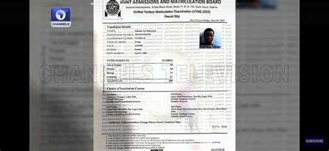 Jamb Releases Authentic Utme Result Slip Of Mmesoma Photo Daily