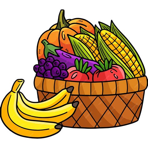 Premium Vector Fruits In The Basket Cartoon Colored Clipart