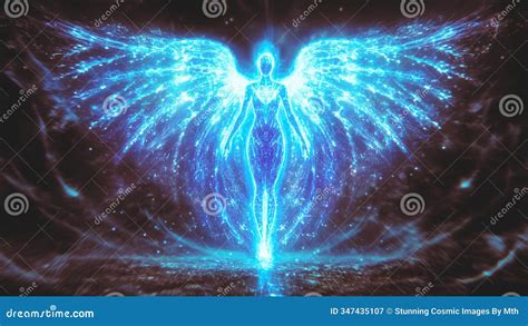 Majestic Powerful Astral Blue Light Angel With Sparkling Glowing Blue