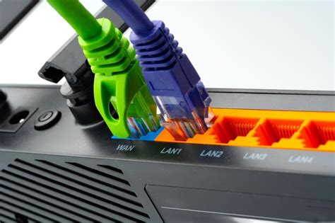 Premium Photo Modern Router With Cables Plugged In Close Up