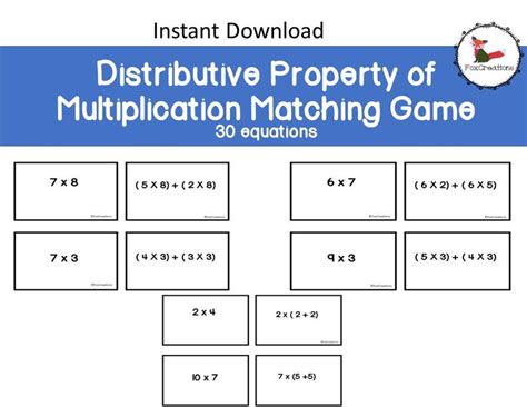 Distributive Property Of Multiplication Match Game Homeschool Math