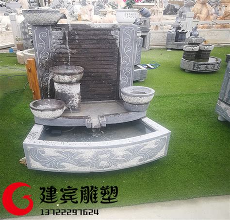别墅流水钵石雕 石头流水水景 石头雕刻流水盆 流水景观石雕 曲阳县建宾雕刻厂