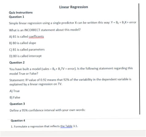 Solved Linear Regression Quiz Instructions Question 1 Simple