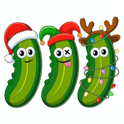 Three Cartoon Pickles Are Dressed In Holiday Attire 73534026 Vector Art