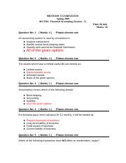 MGT 101MIDTERM EXAMINATION MIDTERM EXAMINATION Spring 2009 MGT101 Financial Accounting
