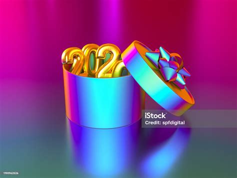 활기찬 대담한 그라데이션 홀로그램 네온 색상의 선물 2020 컨셉 아트 최소한의 초현실주의 배경 3d 렌더링 개념에 대한 스톡 사진 및 기타 이미지 Istock