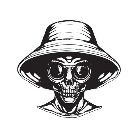 Premium Vector Alien Head In Bucket Hat Vintage Logo Concept Black
