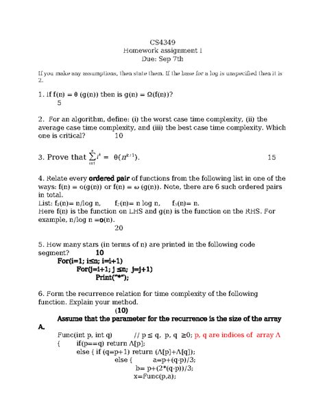 H Tagged Homework Cs Homework Assignment I Due Sep Th If You Make Any Assumptions Then