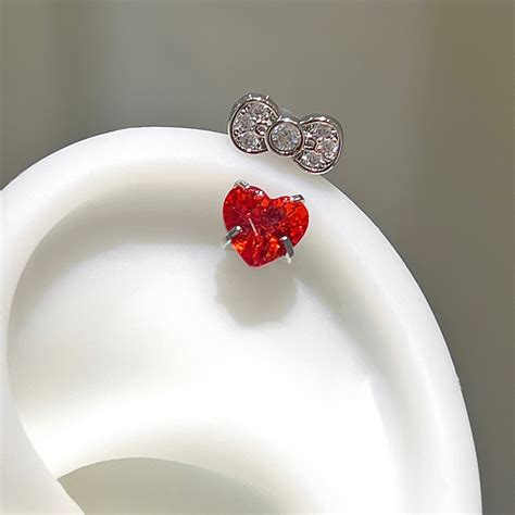 Rhinestone Bow Heart Hello Kitty Helix Earrings Jellykawaii Shop