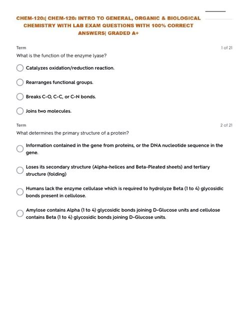 Chem 120 Final Exam Practice Problems Questions With 100 Correct