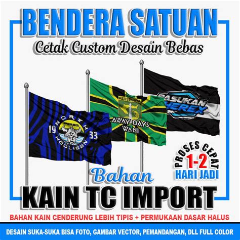 Cetak Bendera Satuan Custom Sablon Printing Kain Tc Import Murah