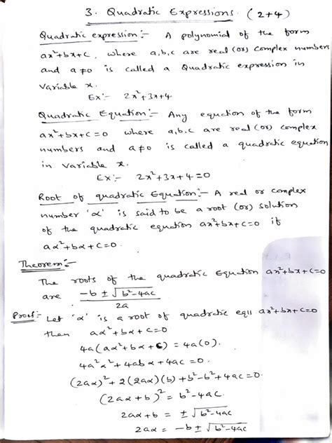 Quadratic Expressions Formulae Pdf