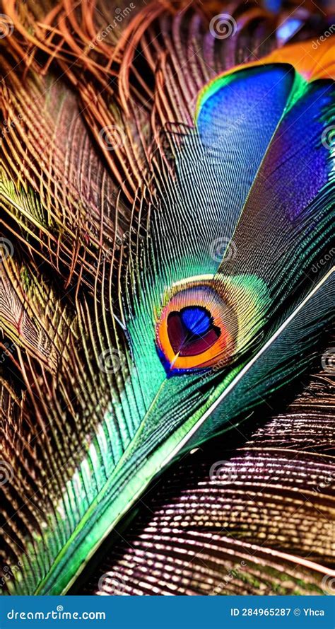 A Close Up Of A Colorful Peacock Feather Illustration Artificial