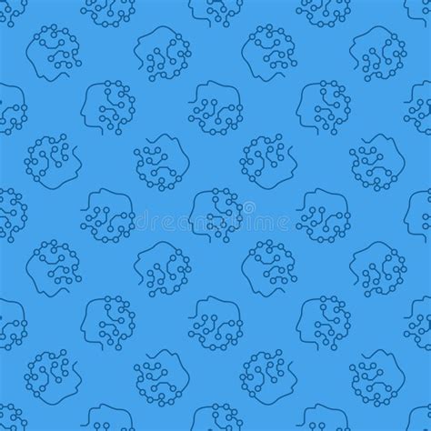 Machine Learning Robot Head Vector Ml Blue Line Seamless Pattern Stock