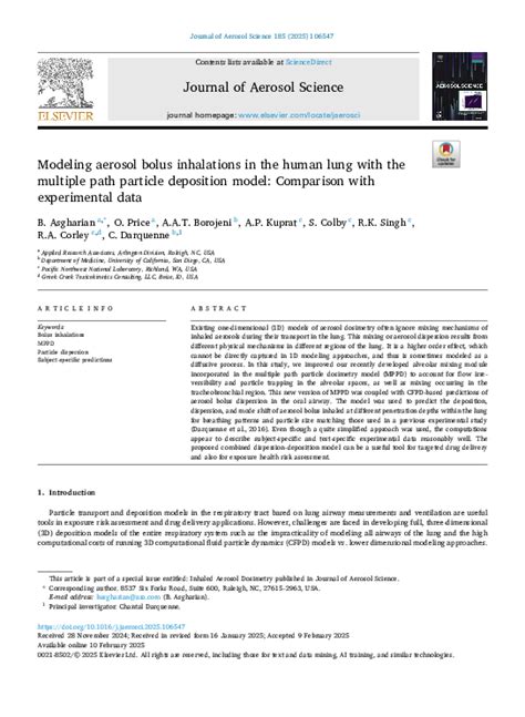 Pdf Modeling Aerosol Bolus Inhalations In The Human Lung With The Multiple Path Particle