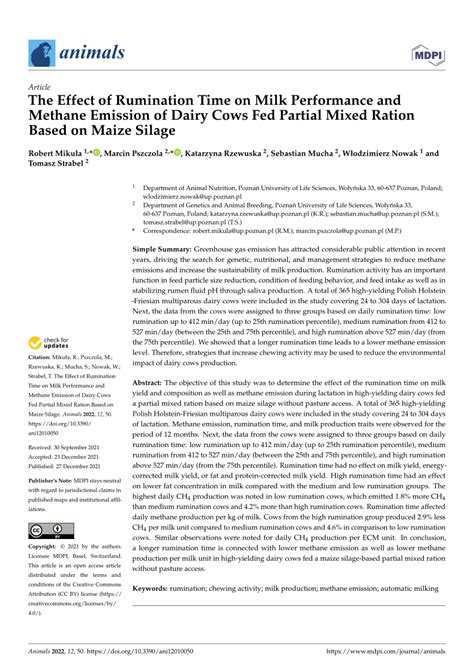 Pdf The Effect Of Rumination Time On Milk Performance And Methane