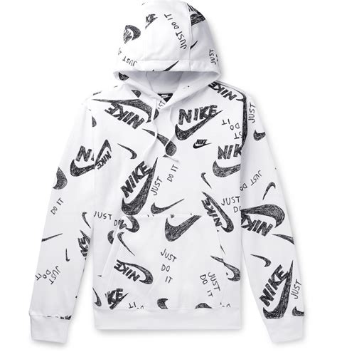 Nike Logo Print Fleece Back Cotton Blend Jersey Hoodie White Nike