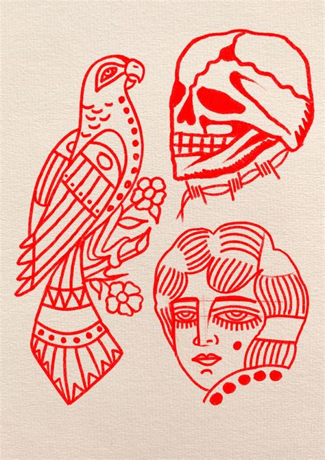 Traditional Tattoo Sketches Pgs Etsy