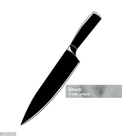 Simple Vector Kitchen Knife Black Silhouette Isolated On White向量圖形及更多不
