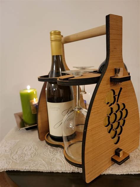 Wood Wine Carrier With Glass Holder Wood Wine Bottle Holder Wine Tote