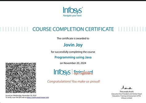 Springboot Certification Learninganddevelopment Softwareengineering Jovin Joy