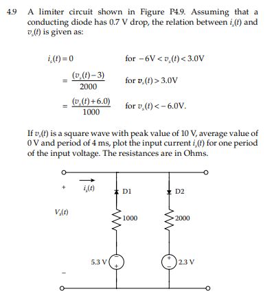 Solved 49 A Limiter Circuit Shown In Figure P4 9 Assuming Chegg Com
