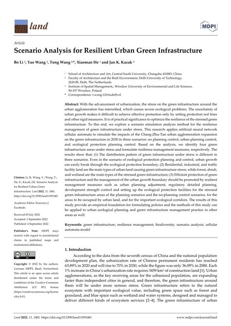 Pdf Scenario Analysis For Resilient Urban Green Infrastructure