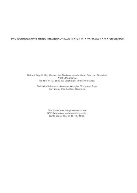 Pdf Photolithography Using The Aerial Illuminator · 1