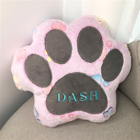 Personalized Dog Paw Pillow Embroidered Minky Fleece Pet Bed Accessory