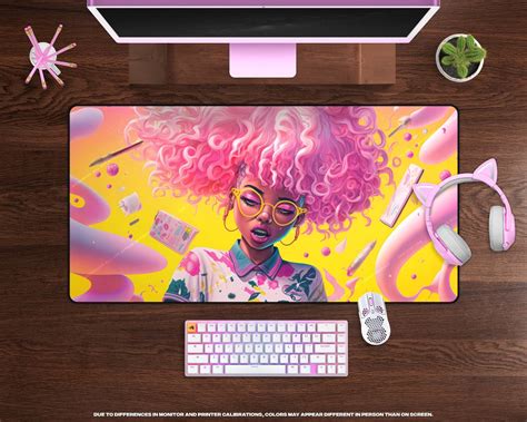 Kawaii Curls Gaming Mouse Pad Anime Pink Hair Brown Skin Etsy