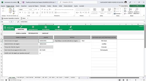 Planilha De Roteiro De Viagens Em Excel 6 0 Vizual Planilhas