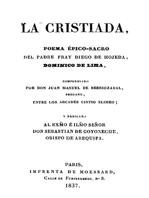 La Cristiada Poema Epico Sacro Del Padre Fray Diego De Hojeda Dominico