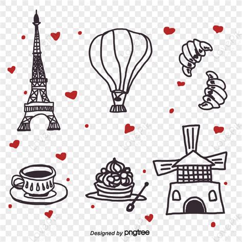 벡터 로맨틱 파리 일러스트 장식 여행 프랑스 Png 일러스트 무료 다운로드 Lovepik