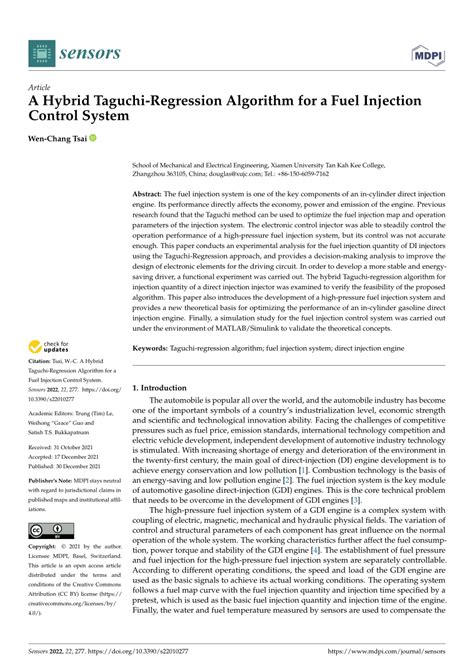 pdf a hybrid taguchi regression algorithm for a fuel injection
