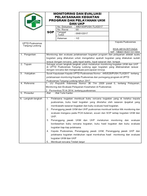 Sop Monitoring Dan Evaluasi Pdf
