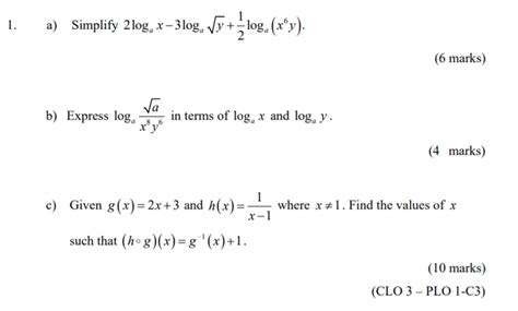 solved 1 1 a simplify 2log x 3log vy log2 xºy 6
