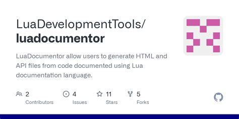 Github Luadevelopmenttoolsluadocumentor Luadocumentor Allow Users To Generate Html And Api