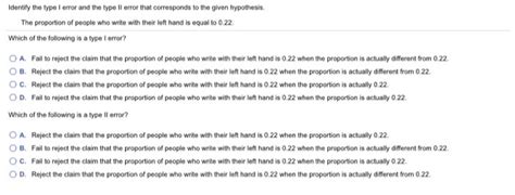 solved identify the type 1 error and the type il error that