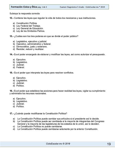 Examen DiagnÓstico Quinto Grado 2019 2020 Página 19 Imagenes Educativas