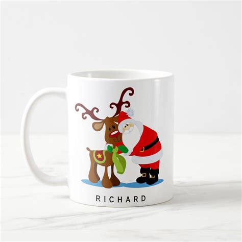 Personalized Name Santa And Reindeer Christmas Coffee Mug Zazzle