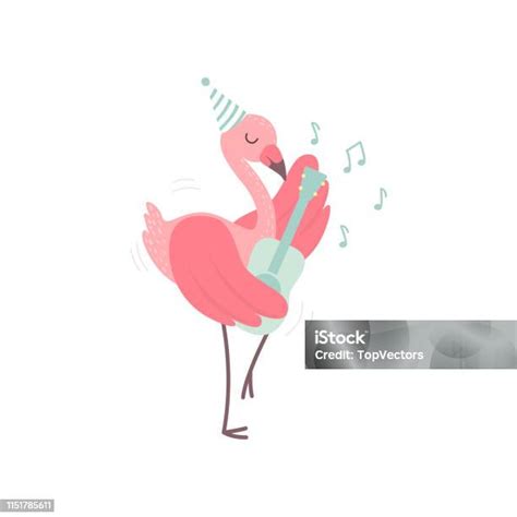 기타 아름 다운 이국적인 새 문자 벡터 일러스트 레이 션을 재생 하는 파티 모자를 착용 귀여운 플라밍고 0명에 대한 스톡 벡터 아트 및 기타 이미지 Istock
