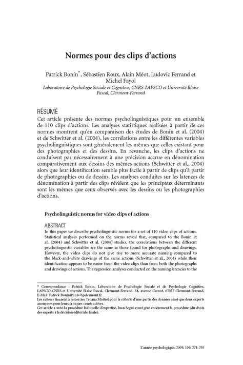 Normes Pour Des Clips Dactions Lead Laboratoire DÉtude De Lapprentissage Et Du Développement