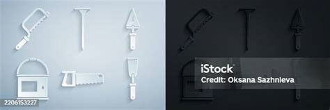 세트 손 톱 흙손 페인트 통 퍼티 나이프 금속 손톱 및 쇠톱 아이콘 벡터 3차원 형태에 대한 스톡 벡터 아트 및 기타 이미지 3차원 형태 강철 건설 산업 Istock