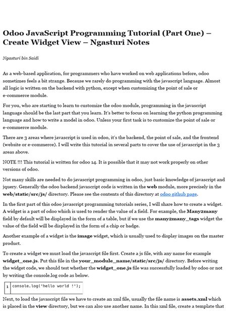 Odoo Javascript Programming Tutorial Part One Create Widget View
