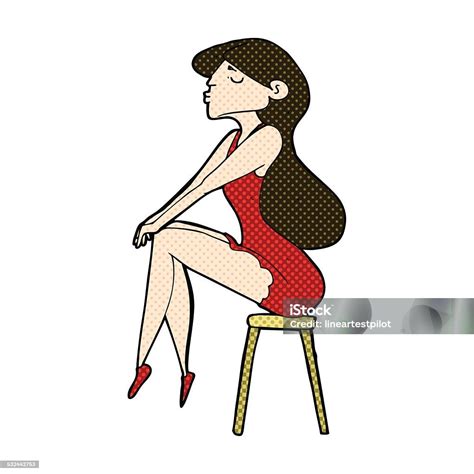 Comic Cartoon Woman Sitting On Stool Stock Illustration Download