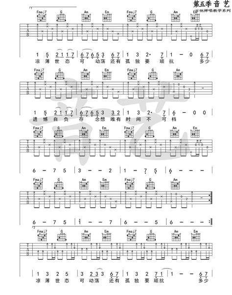 一如年少模样吉他谱 原版歌曲 简单 F调弹唱教学 六线谱指弹简谱 F调 吉他图片谱4张图 吉他简谱 吉他世界