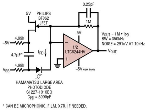 Very Low Noise Large Area Photodiode Amplifier Circuit Collection