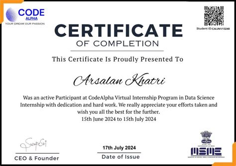 Arsalan Khatri On Linkedin Datascience Internship Codealpha