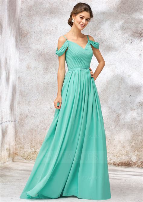 A Line Princess V Neck Sleeveless Chiffon Long Floor Length Bridesmaid